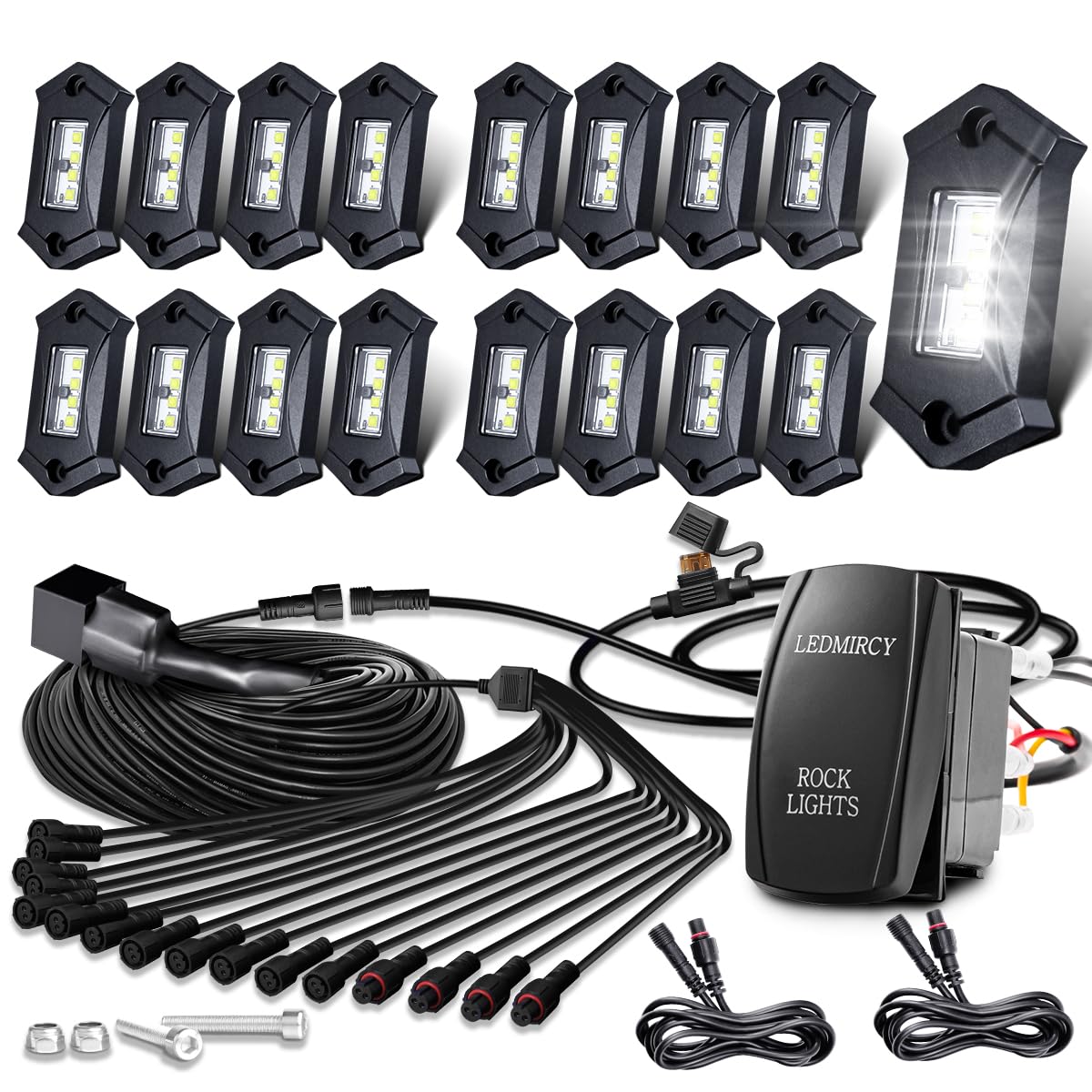 Amazon.com: LEDMIRCY R3 White Rock Lights Kit with Rocker Switch Wire ...
