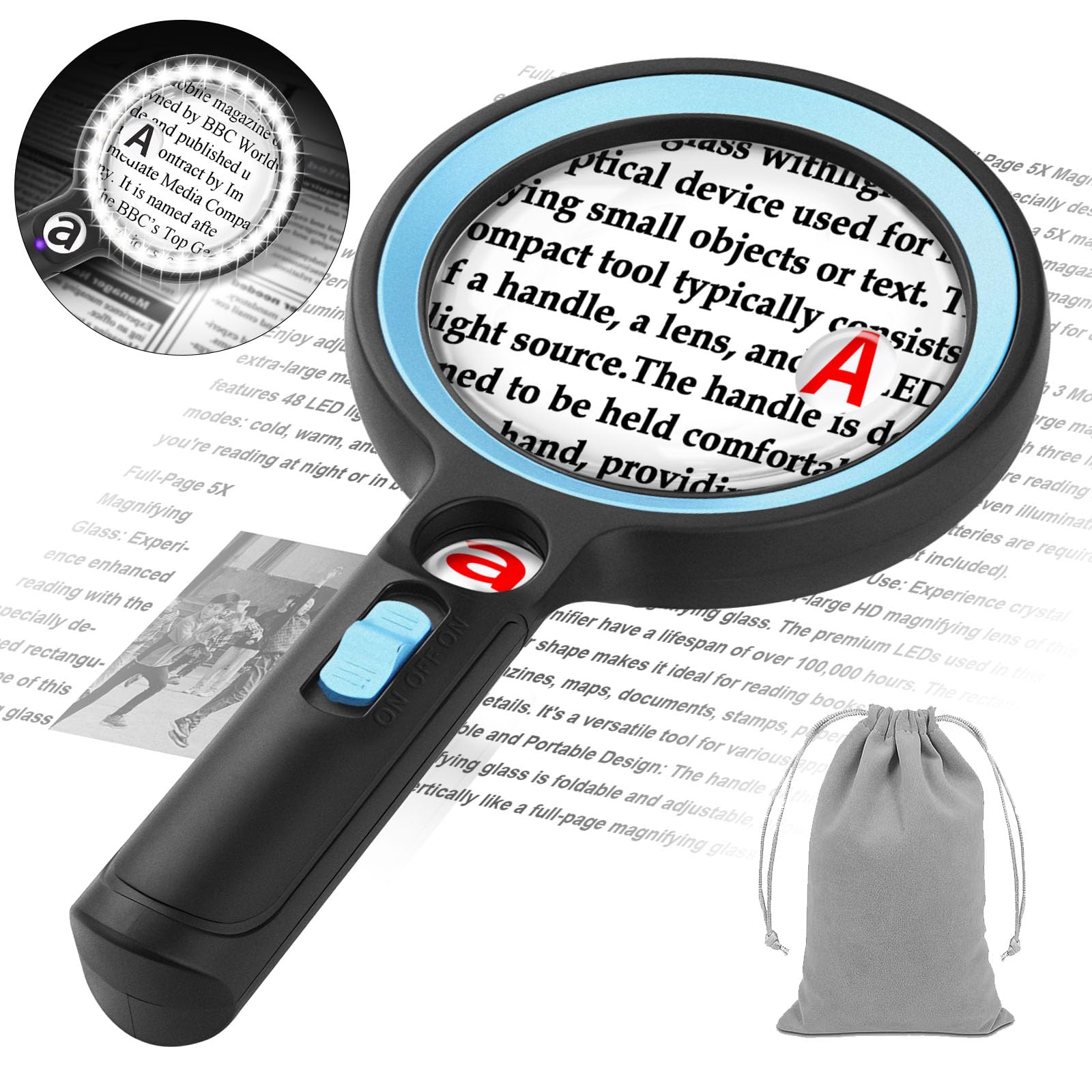 Amazon.com: HQGZQL Large 20X 13X 5X Magnifying Glass with Light ...