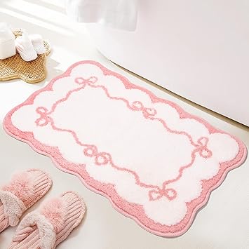 Amazon.com: Softania Scallop Bow Bathroom Rug - Pink Bow Scalloped Bath ...