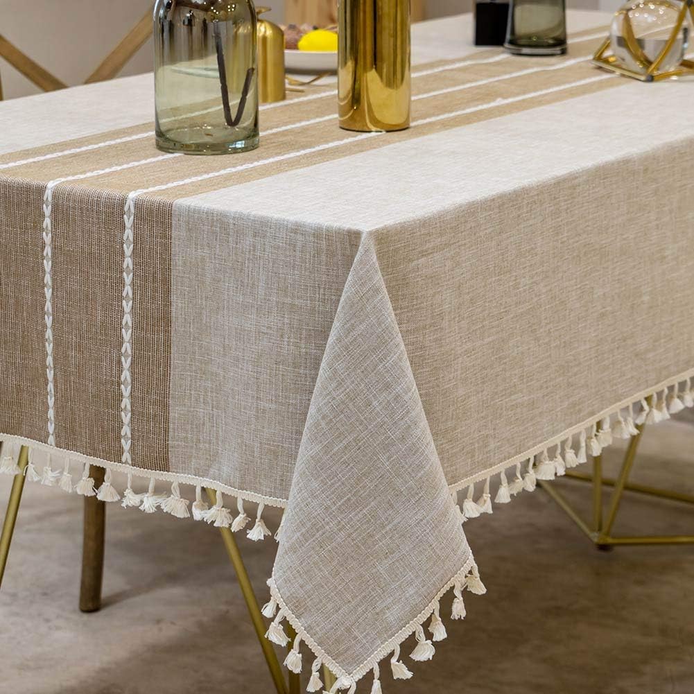 Amazon.com: Chassic 60 x 104 inches Farmhouse Style Linen tablecloths ...