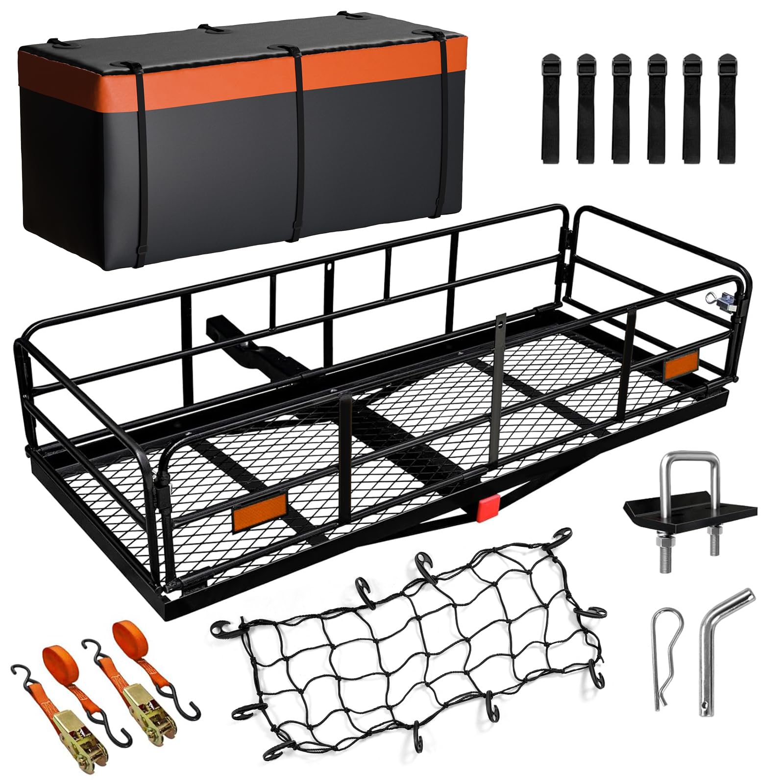 60"x24"x14" Heavy Duty Hitch Mount Cargo Carrier 500 Lbs Folding Rear ...