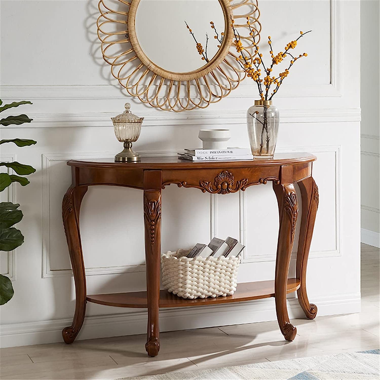 Dimensions Furniture Half Foyer Table Brown Wooden HALF ROUND CONSOLE