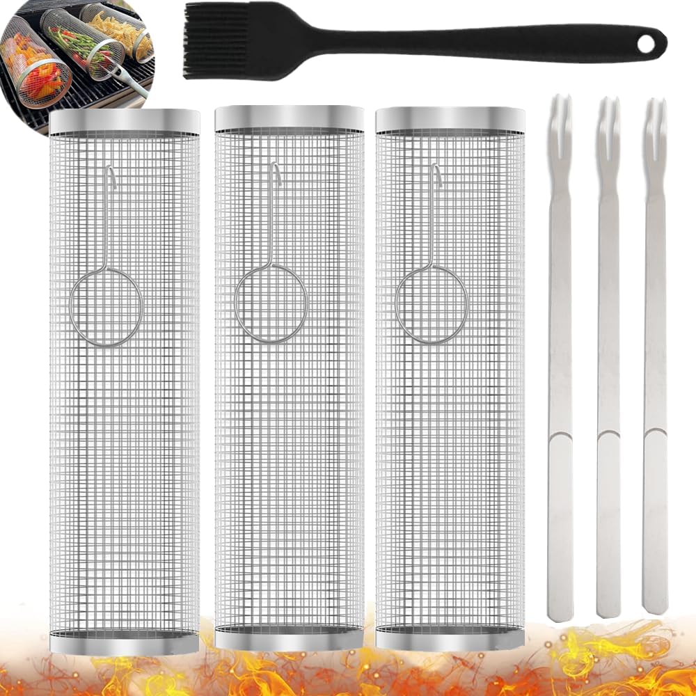 Amazon.com : Bomeiqee BBQ Grill Basket, Rolling Grilling Baskets for ...