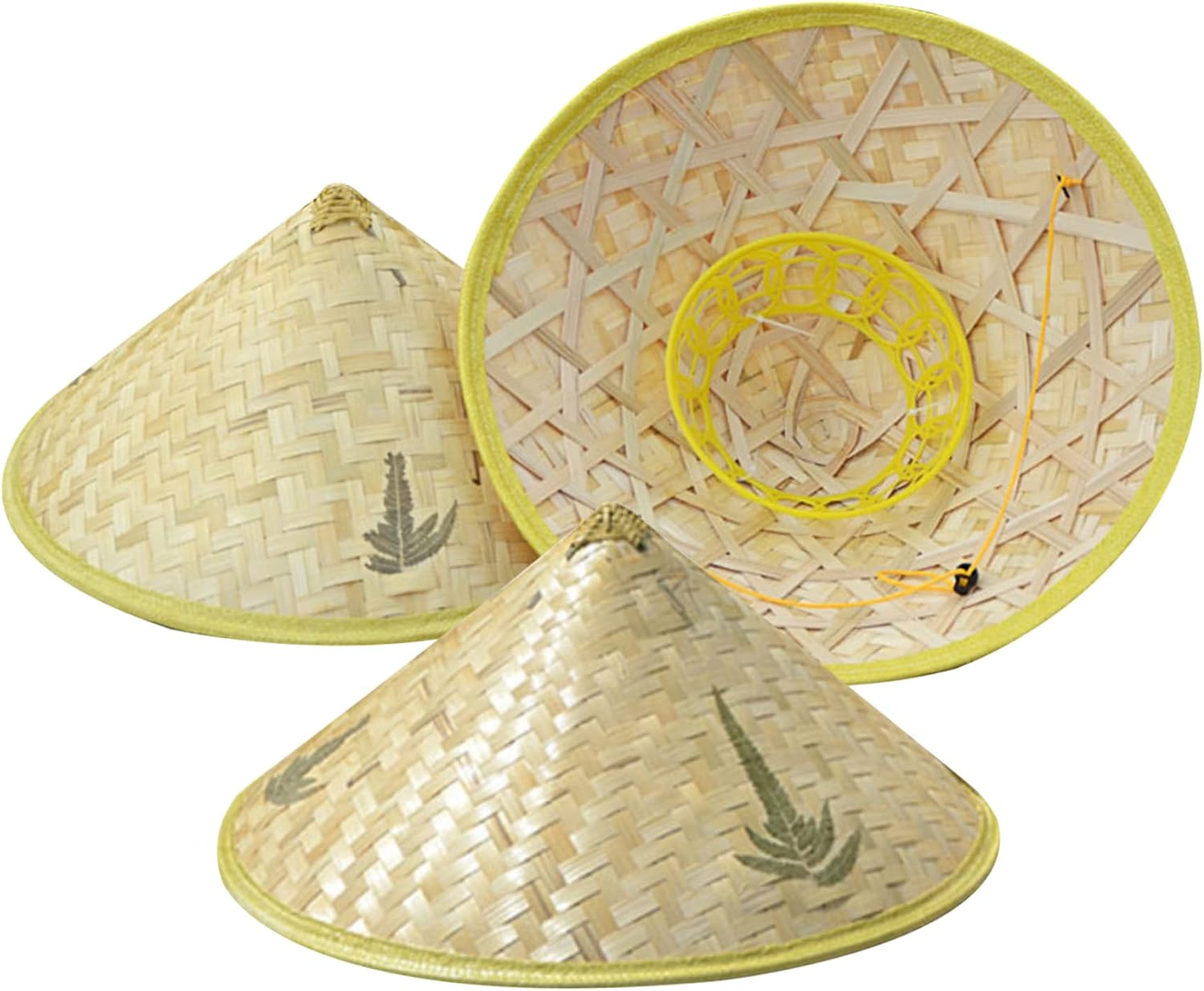Bamboo Hat, 3Pcs Chinese Bamboo Coolie Hat Bamboo Sun Hat Garden ...