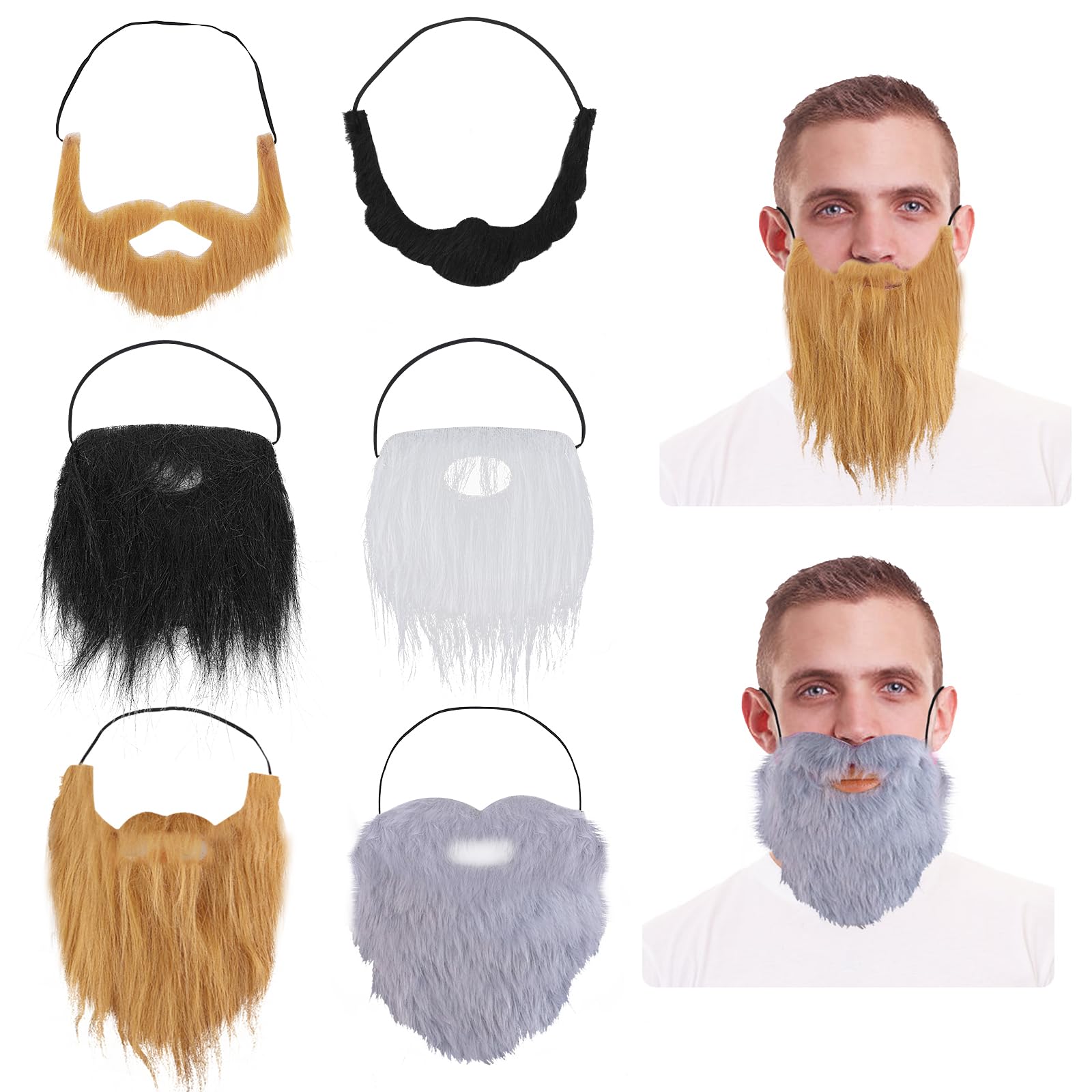 Amazon.com: Lusofie 6PCS Fake Beards Funny Fake Mustache Adjustable ...