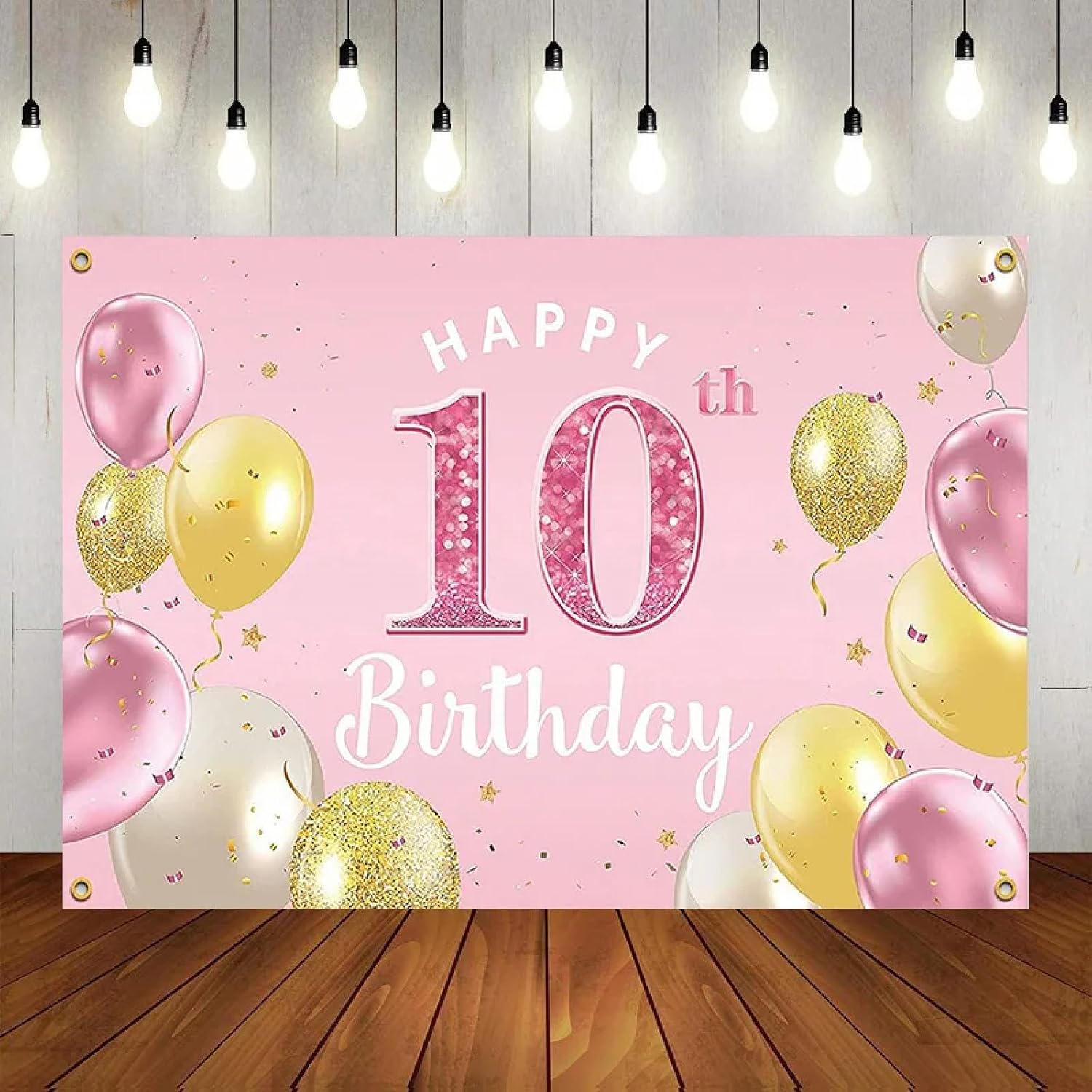 Amazon.com : Happy 10th Birthday Teal Gold Backdrop Print Wall ...