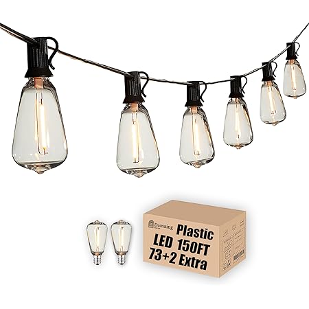 Vintage Outdoor String Lights (100 Ft, ST40 Clear Bulbs - Black Wire ...