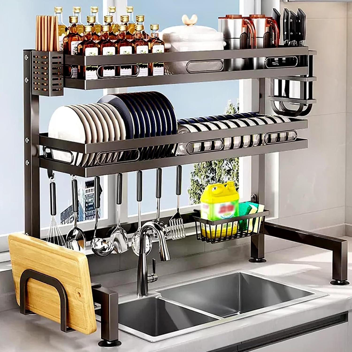 IBELL Over Sink Dish Rack for Kitchen, Bartan Stand for Drying, Carbon ...