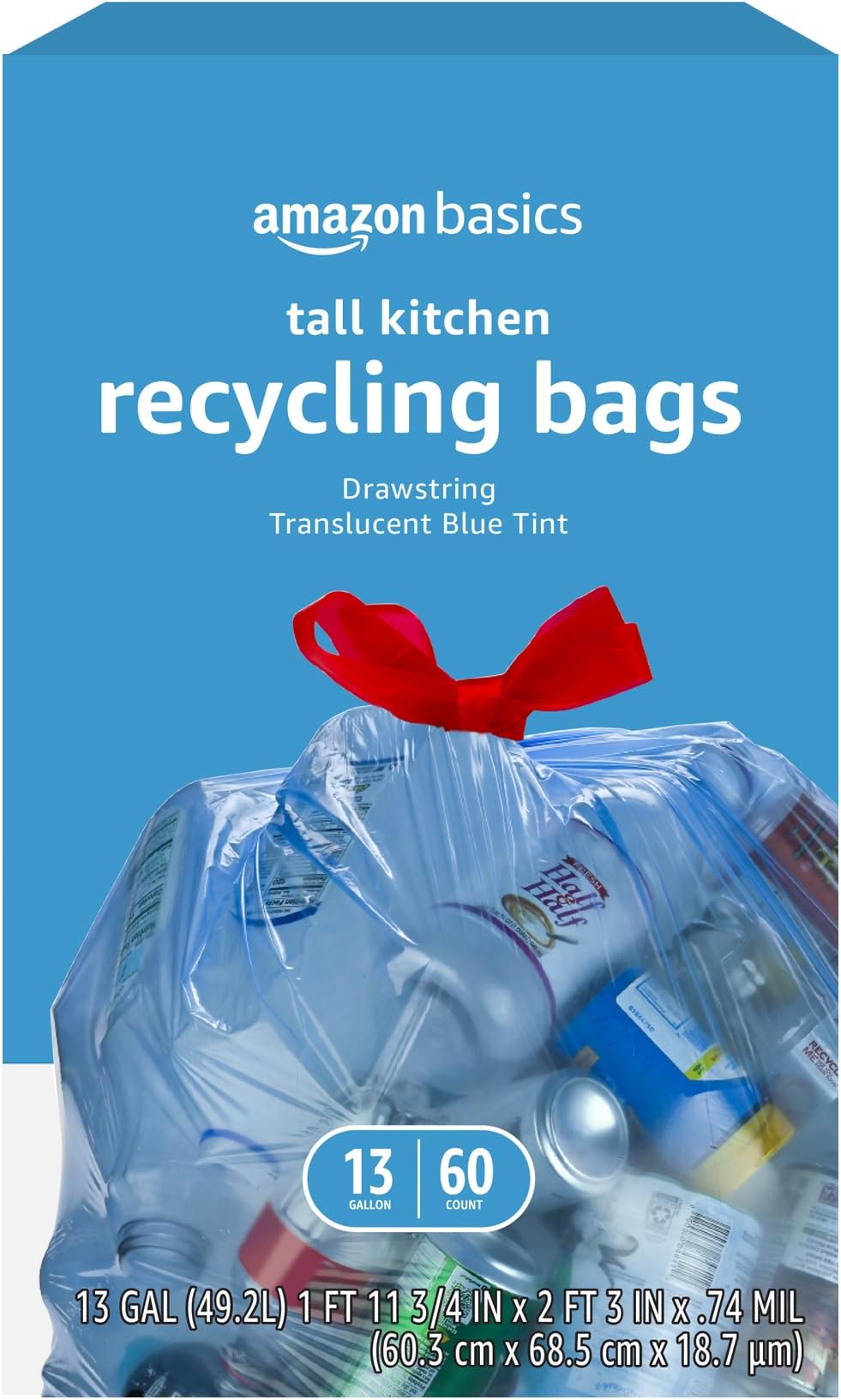 Amazon.com: Amazon Basics Blue Recycling Trash Bags, Unscented, 13 ...