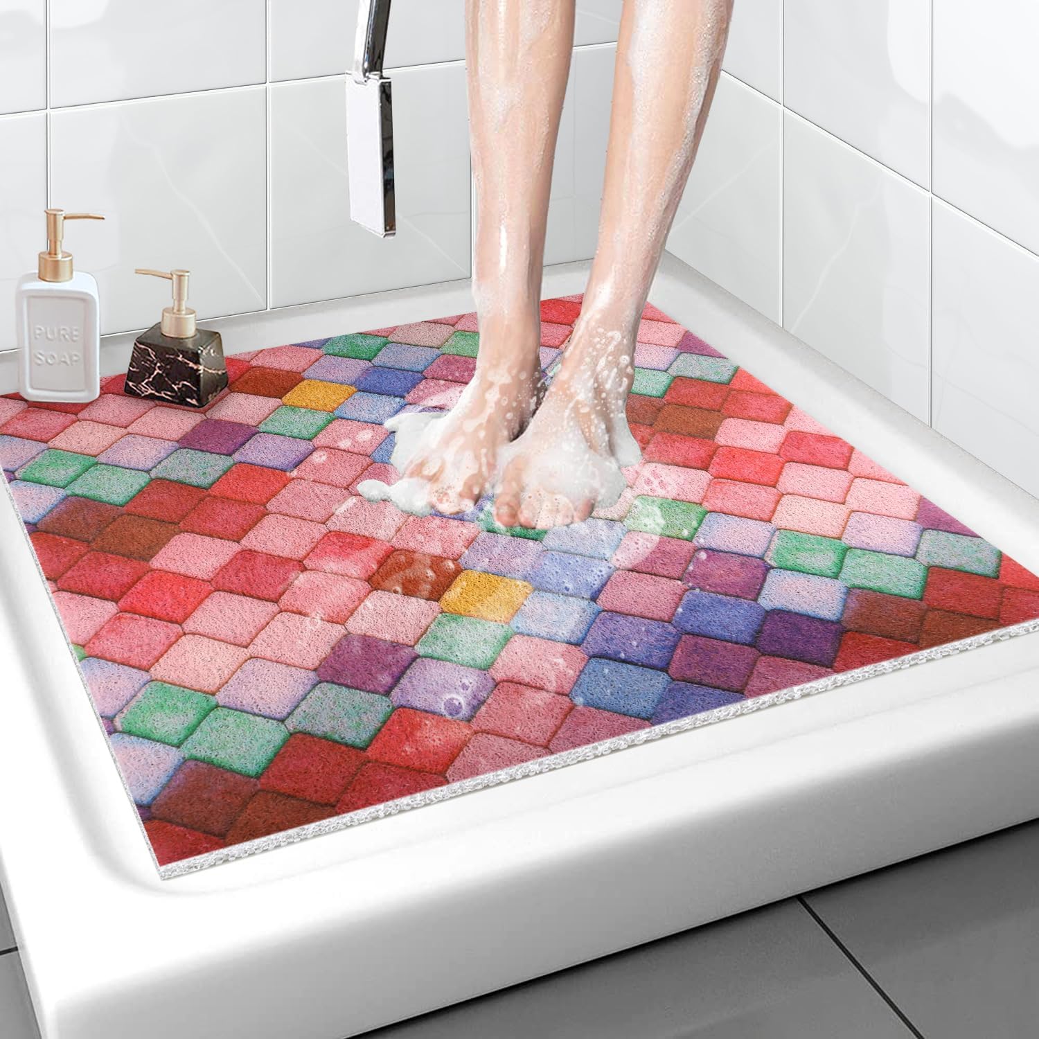 Amazon.com: Shower Mat Bathtub Mat Non-Slip - 32x32 Inch, Soft Comfort ...
