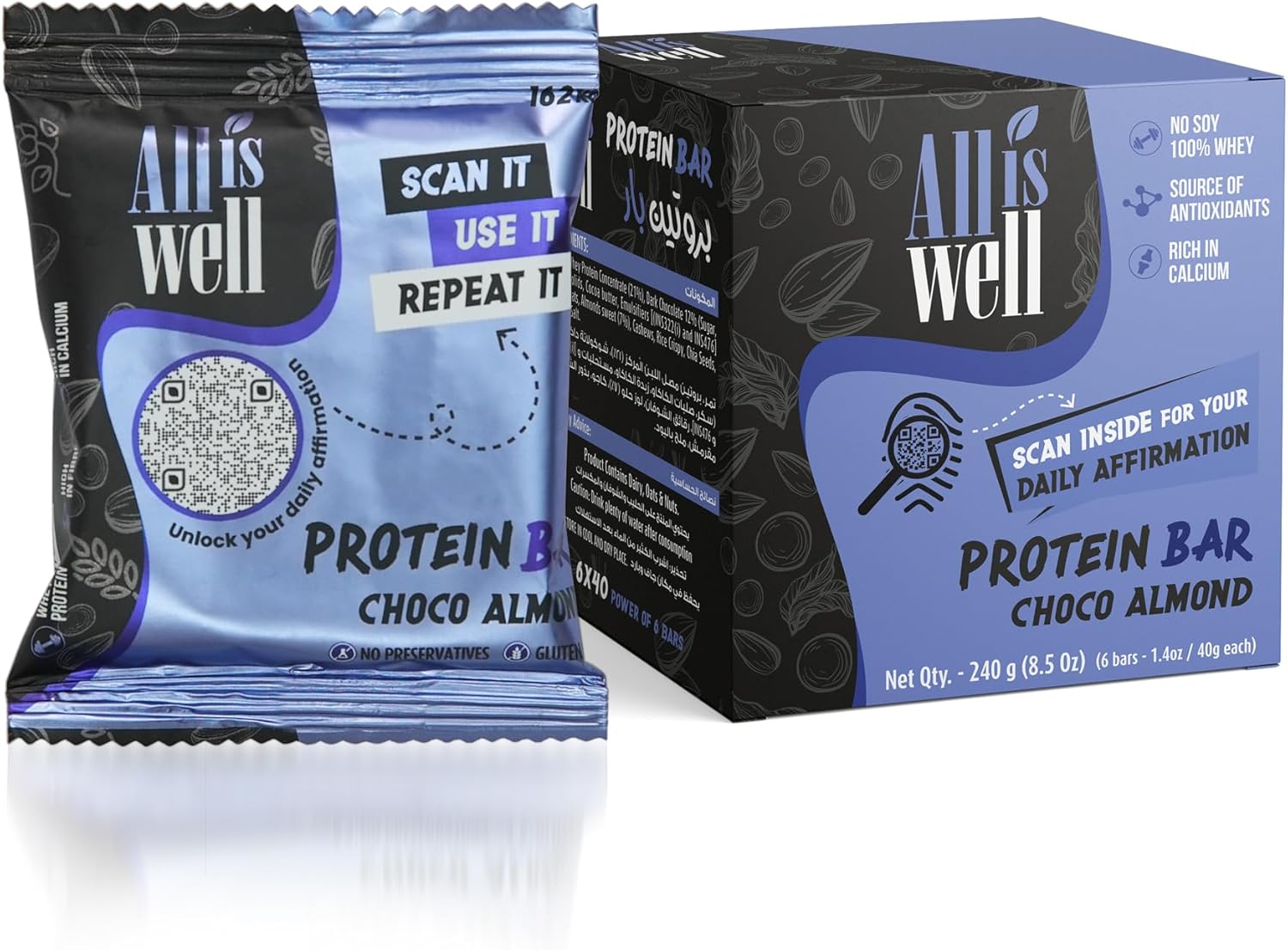 ALL IS WELL Choco Almond Protein Bar - Gluten-Free Snack, 8g Whey ...