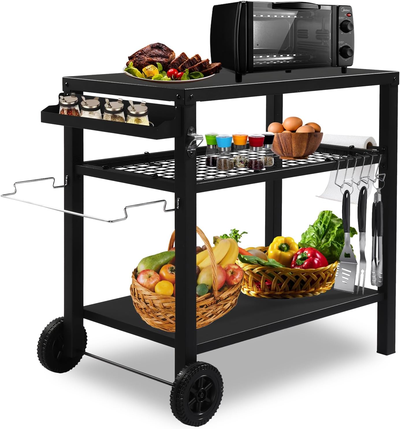 Amazon.com : Outdoor Grill Cart Three-Shelf Grill Table, Movable BBQ ...