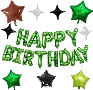 Amazon.com: Pixel Happy Birthday Balloon Banner, 16 Inch Pixel Green ...