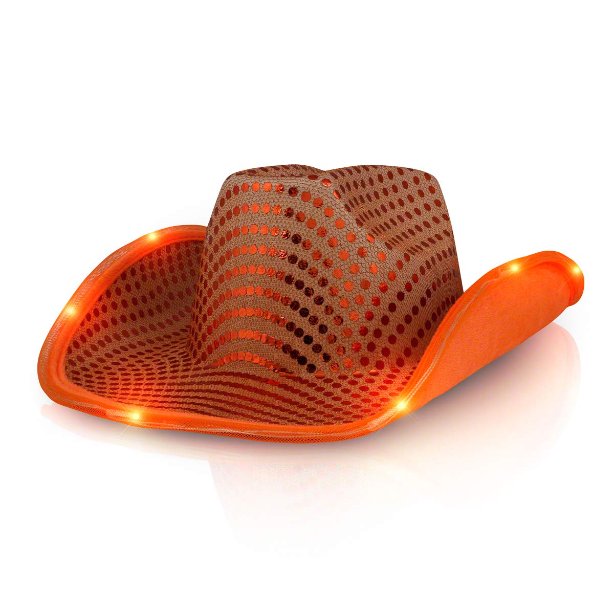 Amazon.com: FlashingBlinkyLights Orange Sequin Light Up LED Cowboy Hat ...