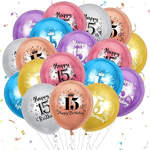 Amazon.com: Colorful 15th Birthday Balloons 24Pcs Metallic Rainbow 15th ...