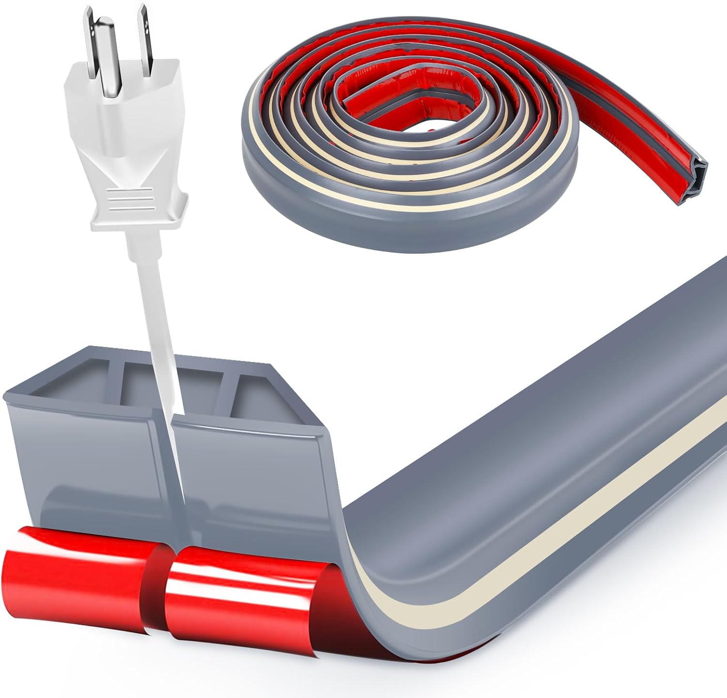 10ft Large Grey Floor Cord Cover, Self-2" (W) x 0.6"(H), Cable Cavity:0 ...