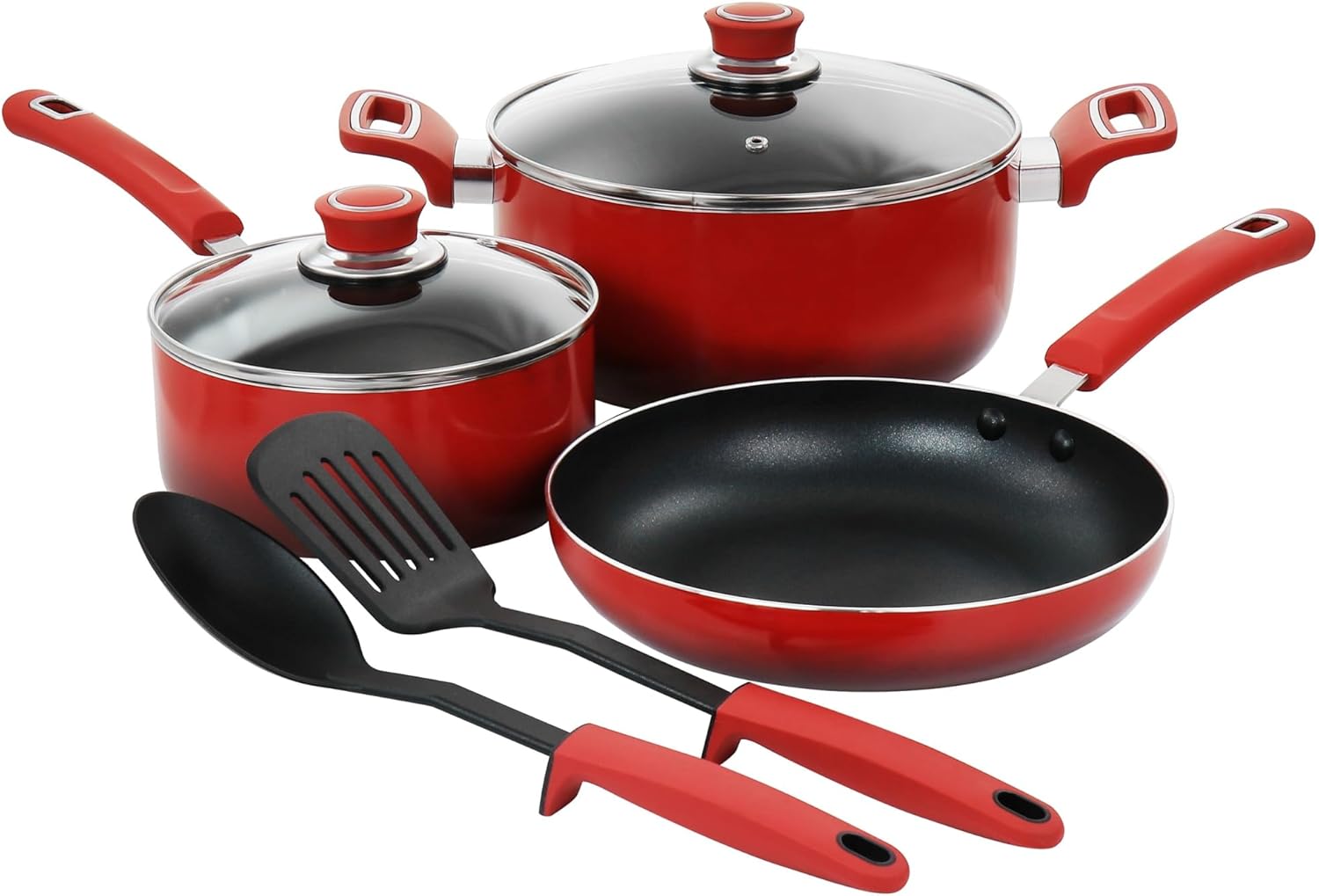 Amazon.com: Oster 7 Piece Non Stick Aluminum Cookware Set in Red: Home ...