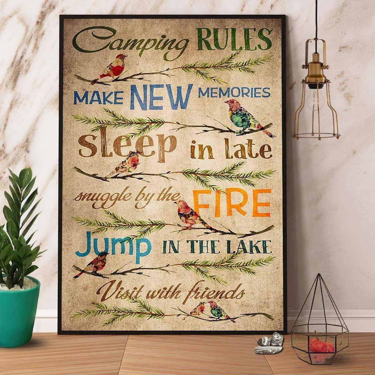 Amazon.com : Tin Sign Vintage Birds Camping Rules Make New Memories ...