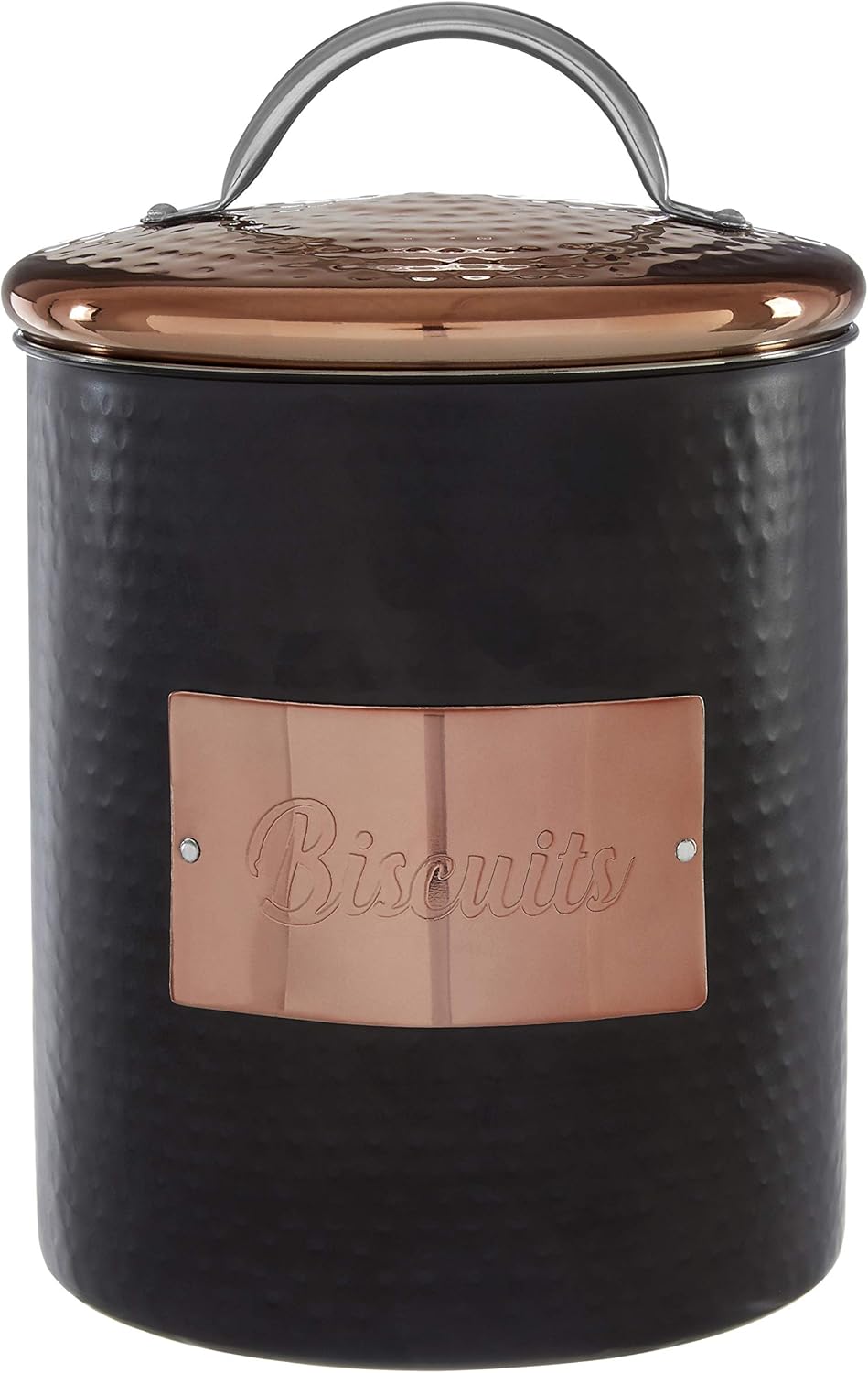 Premier Housewares Prescott Biscuit Canister, Hammered Steel Storage ...