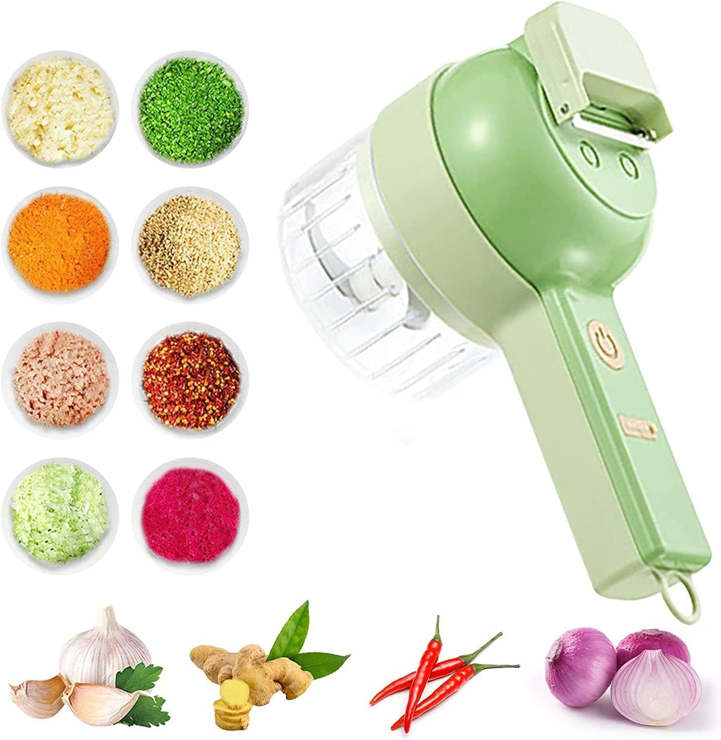 4-in-1 Hand Electric Vegetable Slicer Set, USB Charging Ginger Masher ...