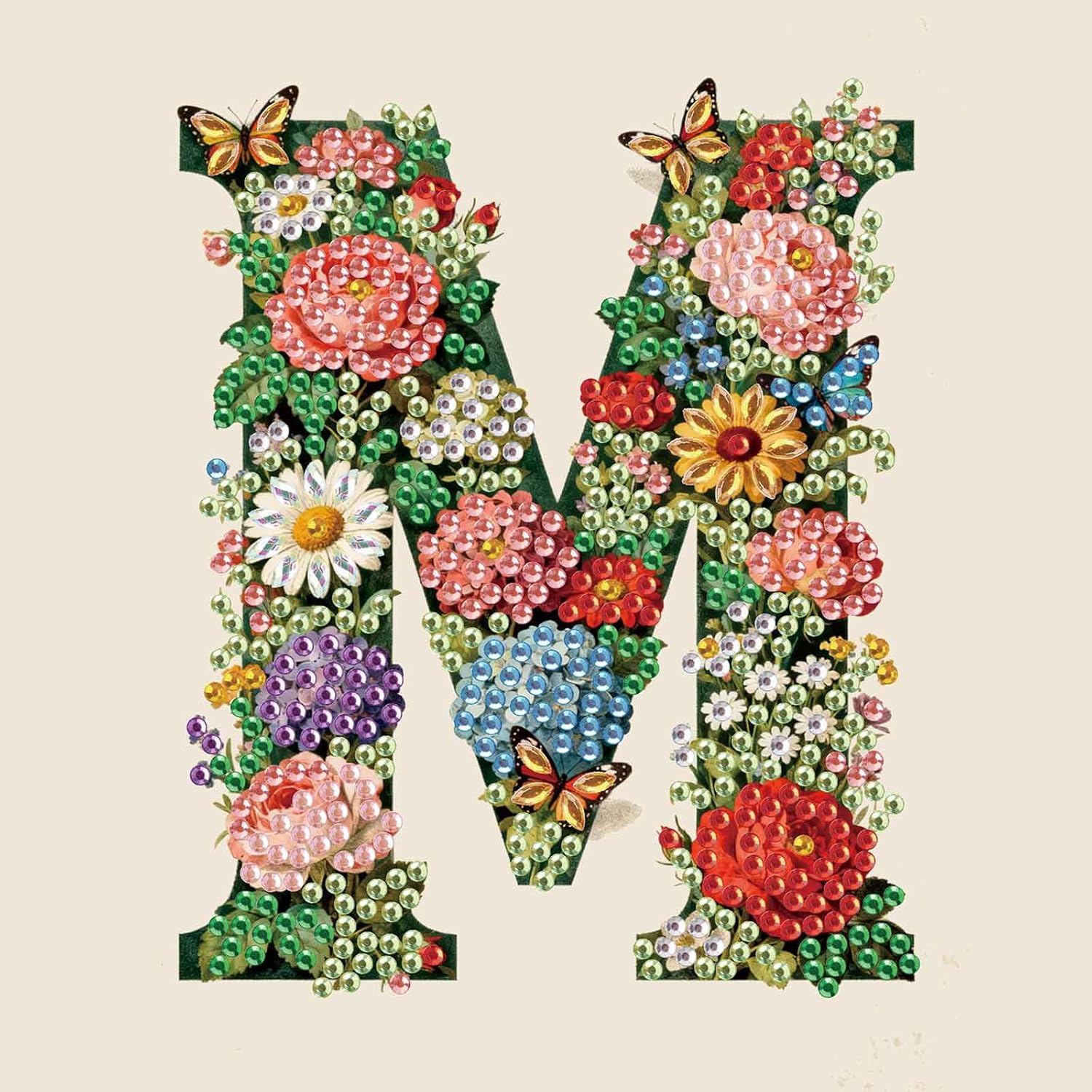 Amazon.com: antor 5D Diamond Art Kit for Adults Letter M, Modern Floral ...