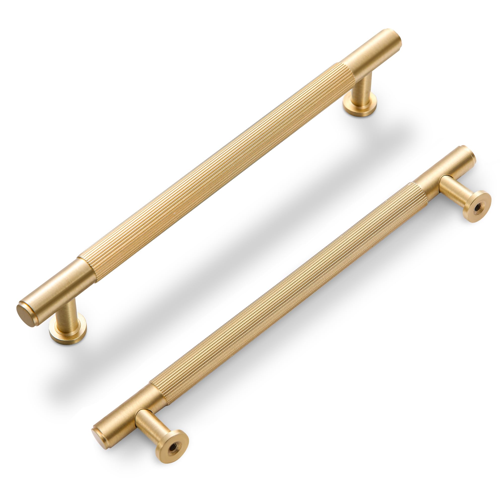 SALISENG- Solid Brass Kitchen Cabinet Pulls, 5 Pack Brushed Gold Drawer ...