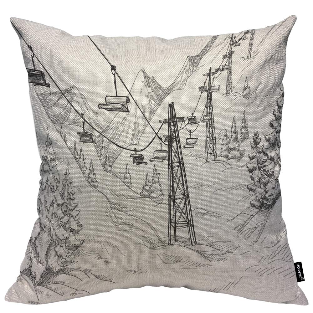 Amazon.com: HOSNYE Mountain Ski Lift Cotton Linen Throw Pillow Case ...
