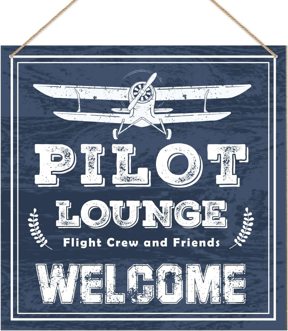 Amazon.com: Airplane Decor Pilot Lounge Wooden Hanging Sign Aviation ...