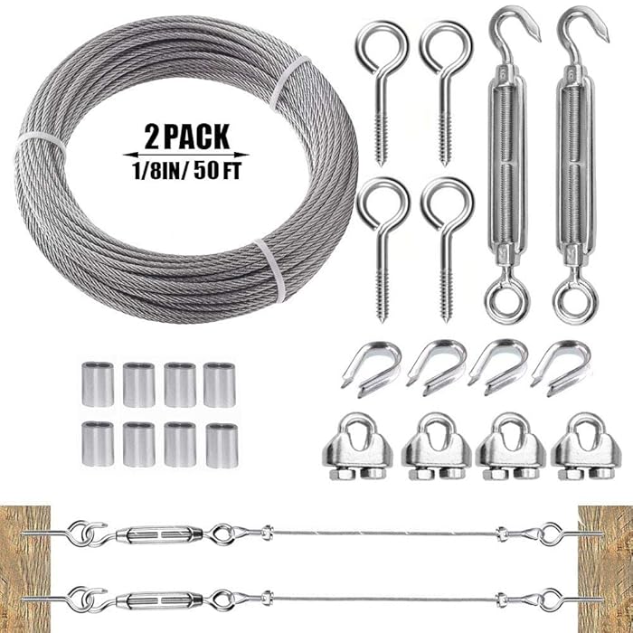 Buy TooTaci 1/8 Steel Wire Rope 15M and Heavy Duty Stainless Steel ...