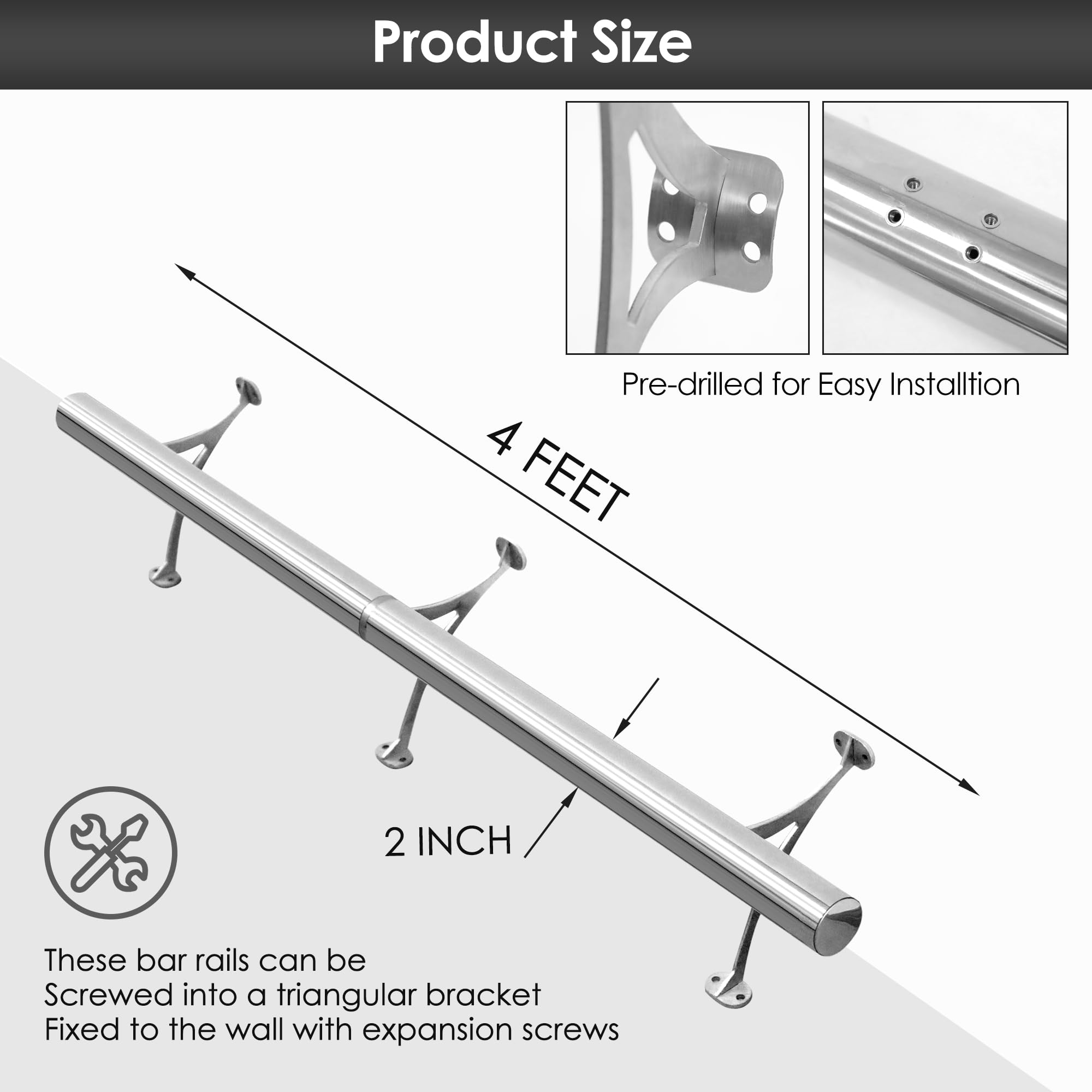 4ft Bar Foot Rail Kit, Silvery Bar Foot Rest Rail with Installation ...