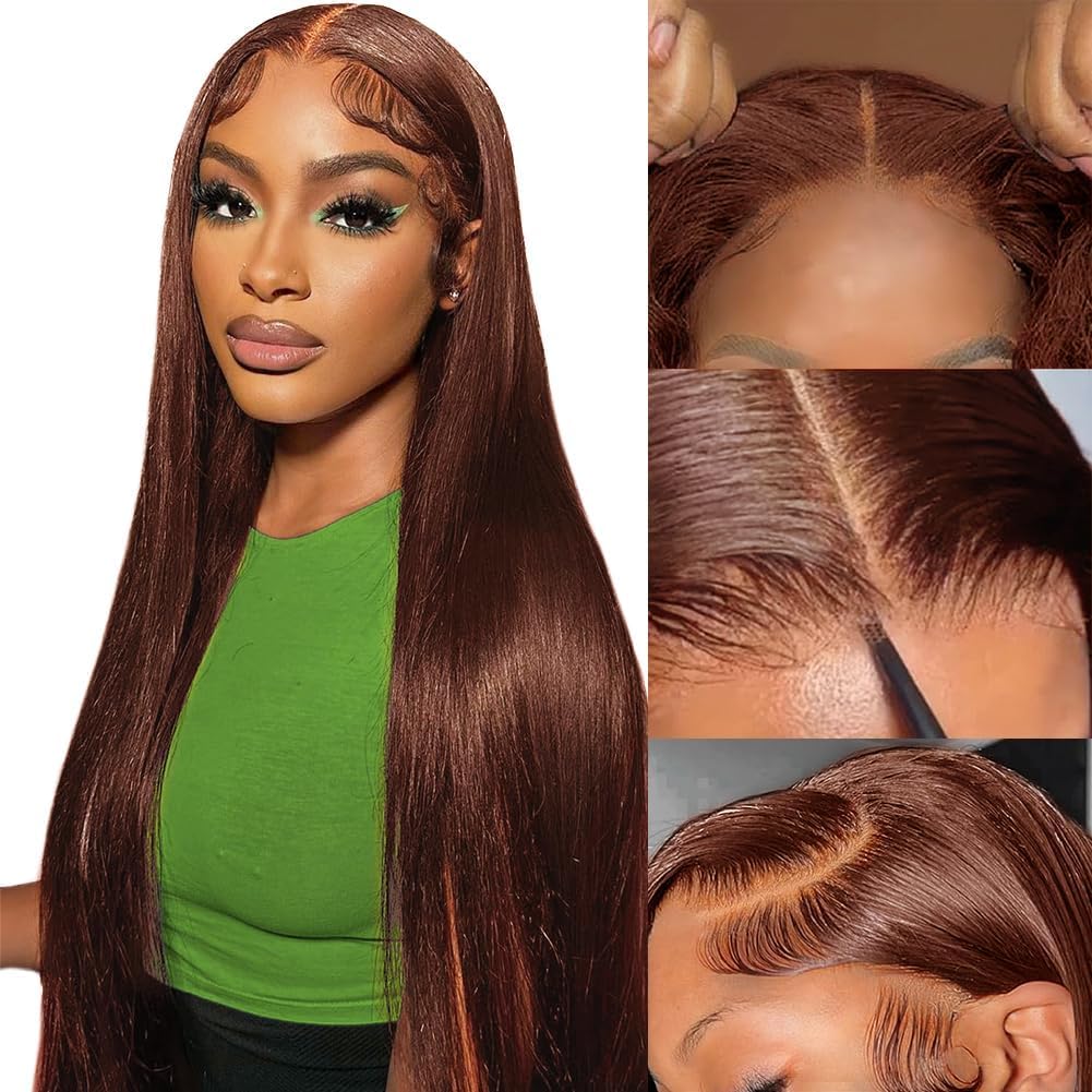 Amazon.com : Chocolate Brown Lace Front Wig Straight Lace Front Wigs ...