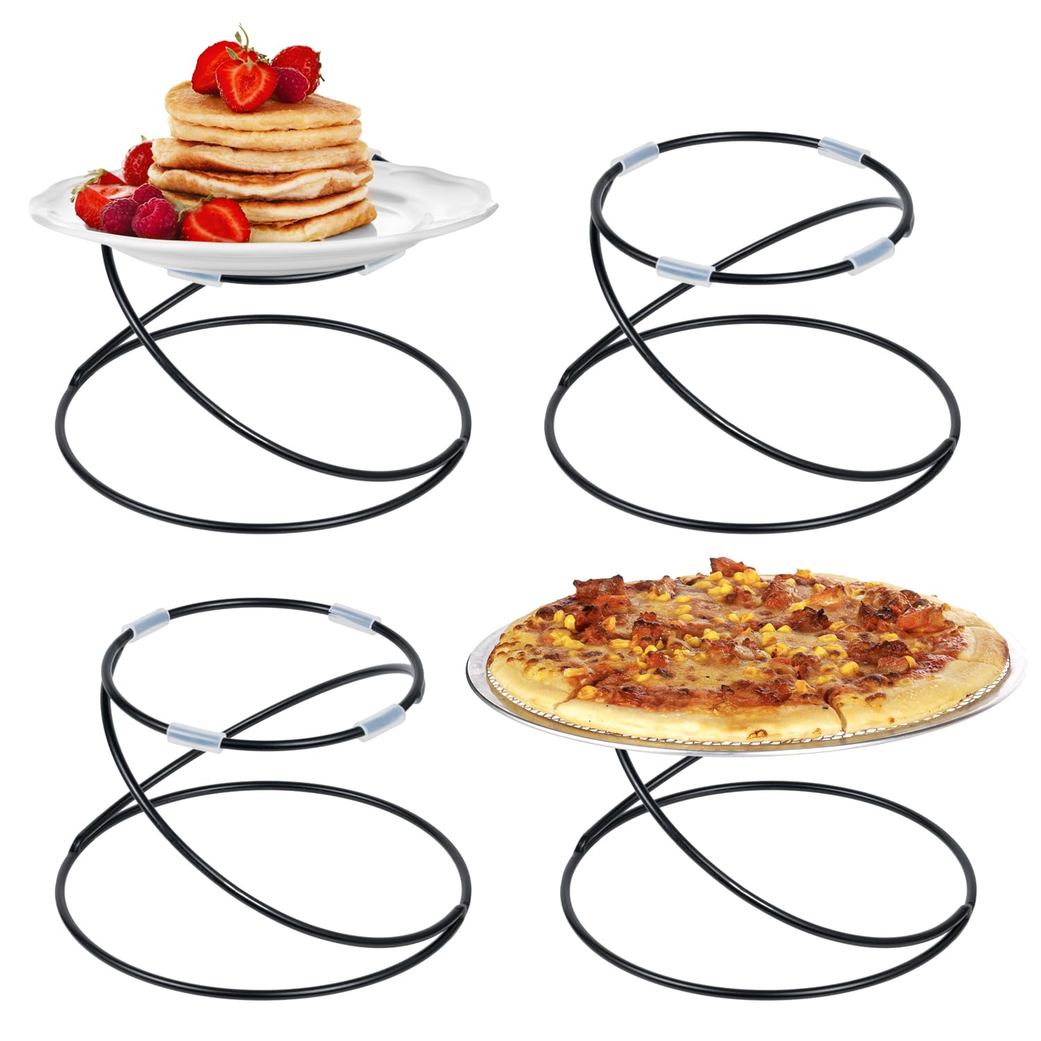 MyGift Set of 4 Metal Spiral Wire Tabletop Pizza Tray Stands, Black ...