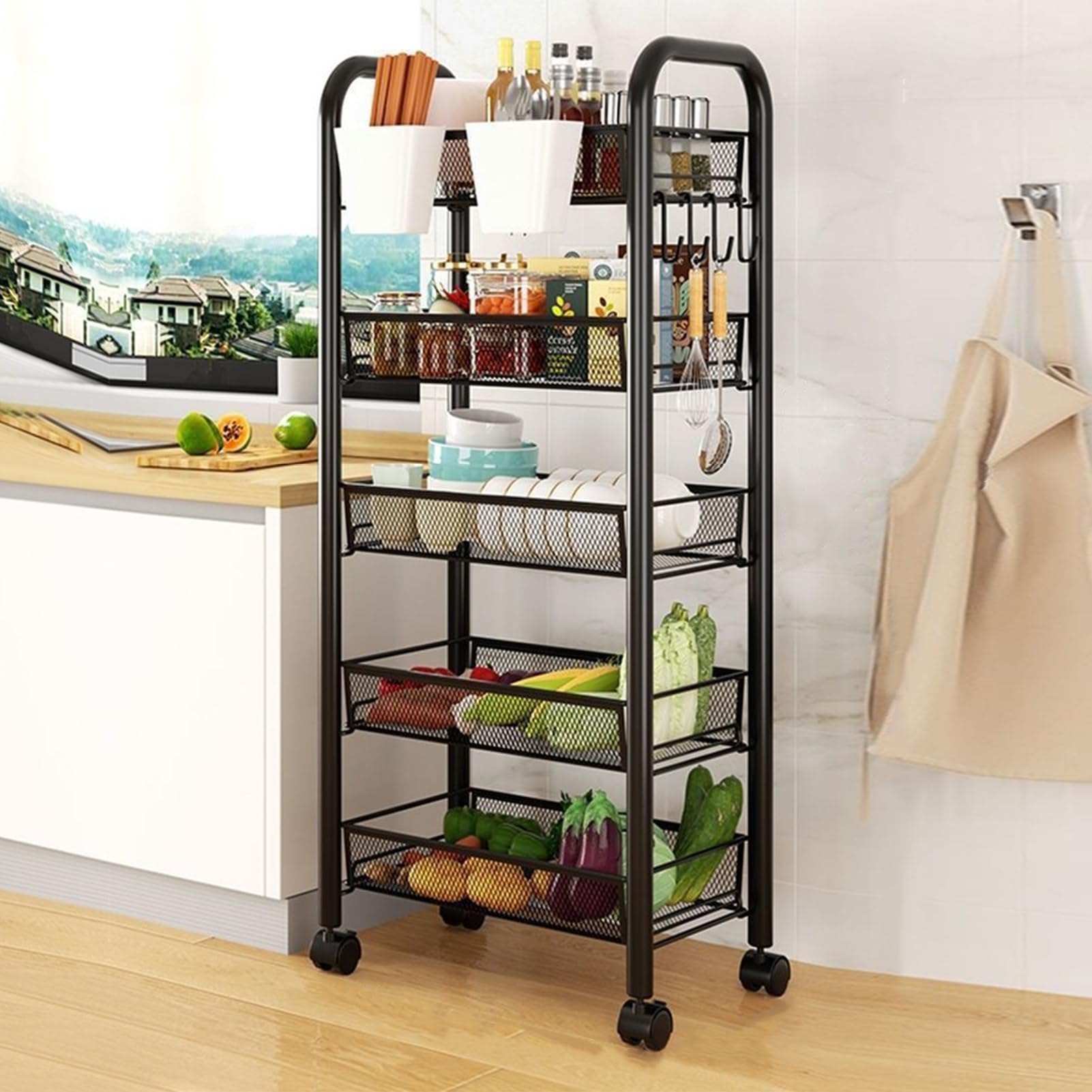 Amazon.com: HEVIRGO 5 Tier Rolling Storage Cart Metal Utility Cart ...