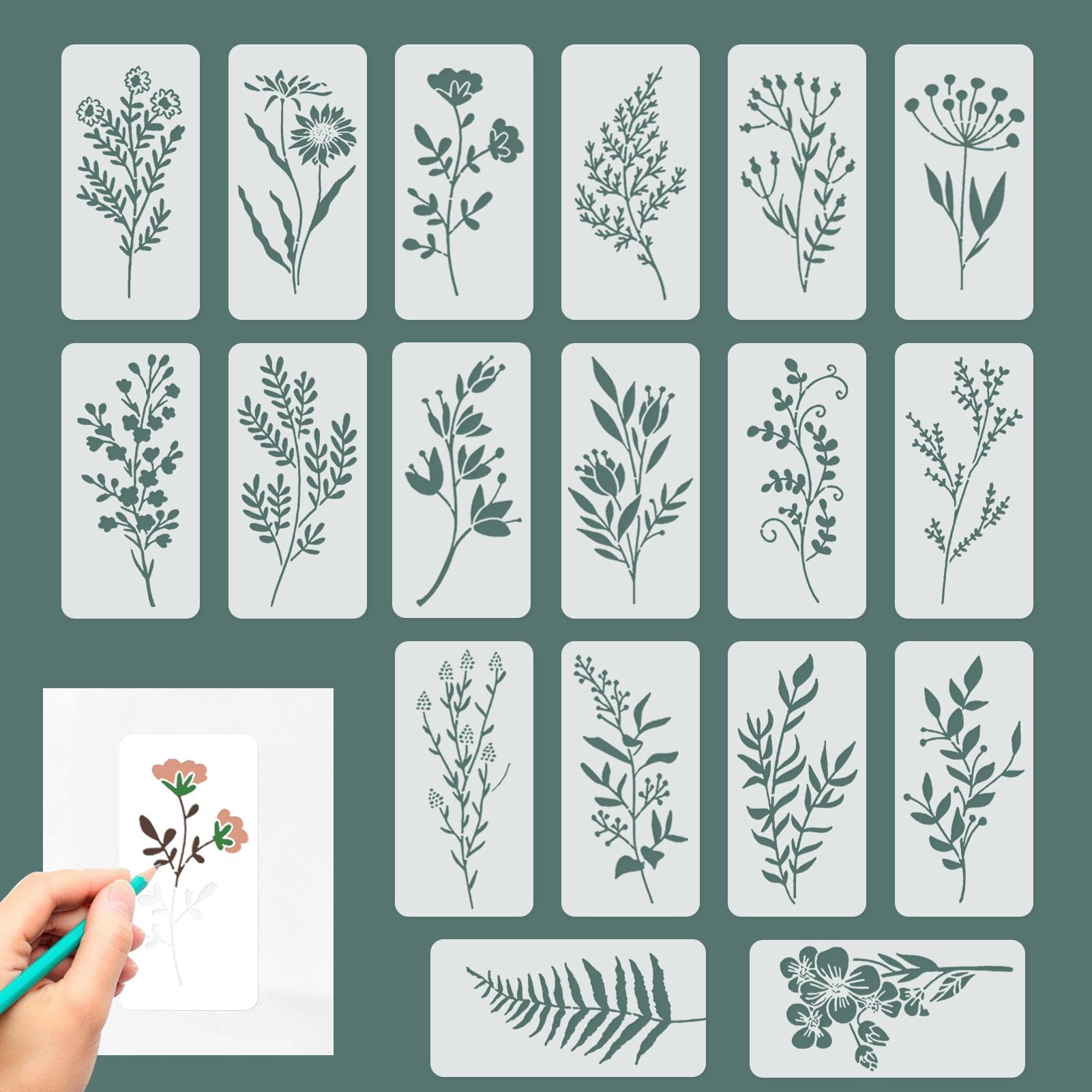 SSKHE 10Pcs Flowers Decorative Stencils, Reusable Plastic Floral Lace ...