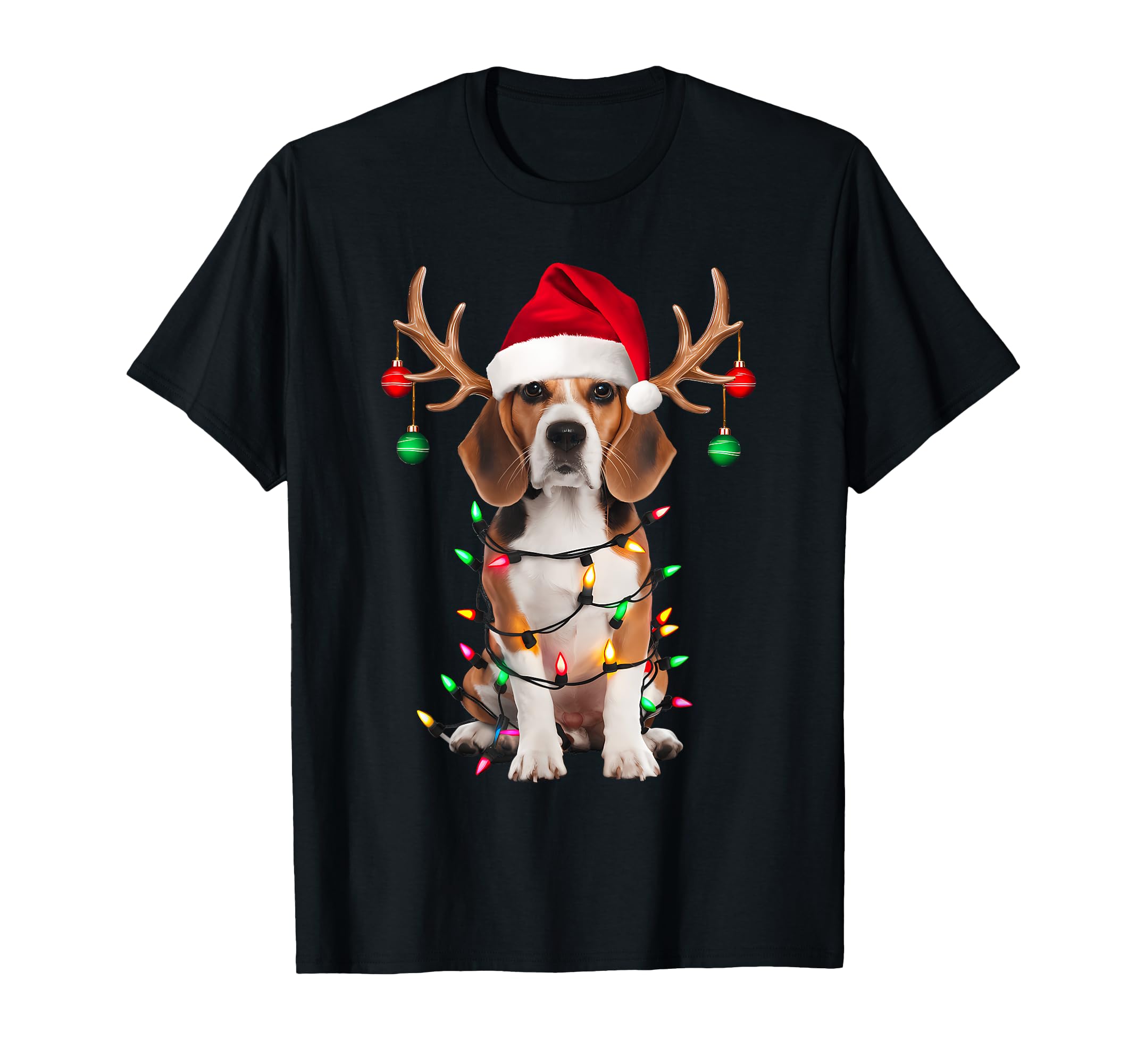 Amazon.com: Beagle Christmas Tree Shirt Beagle Santa Hat Lover Gifts T ...