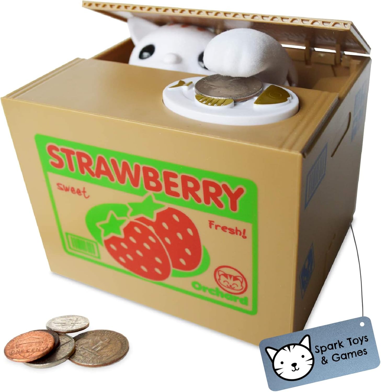 Amazon.com: Coin Stealing Cat Piggy Bank for Kids - Cute Kitty Comes ...