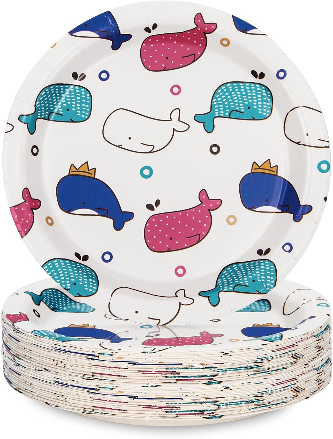 Amazon.com: UVTQSSP 7 inch Round Disposable Paper Plates, Baby Whale ...