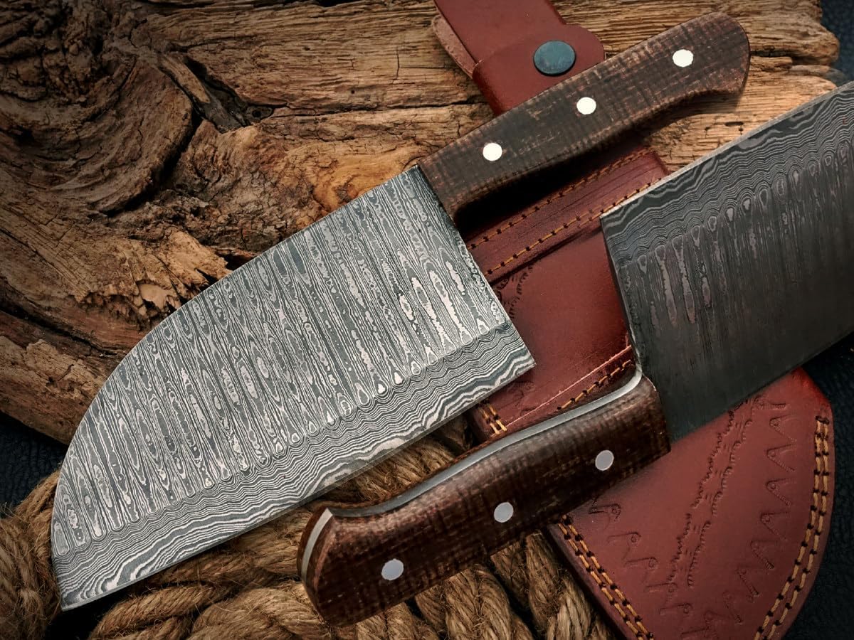 Amazon.com: JNR Traders Handmade Damascus Steel Cleaver Knife Serbian ...