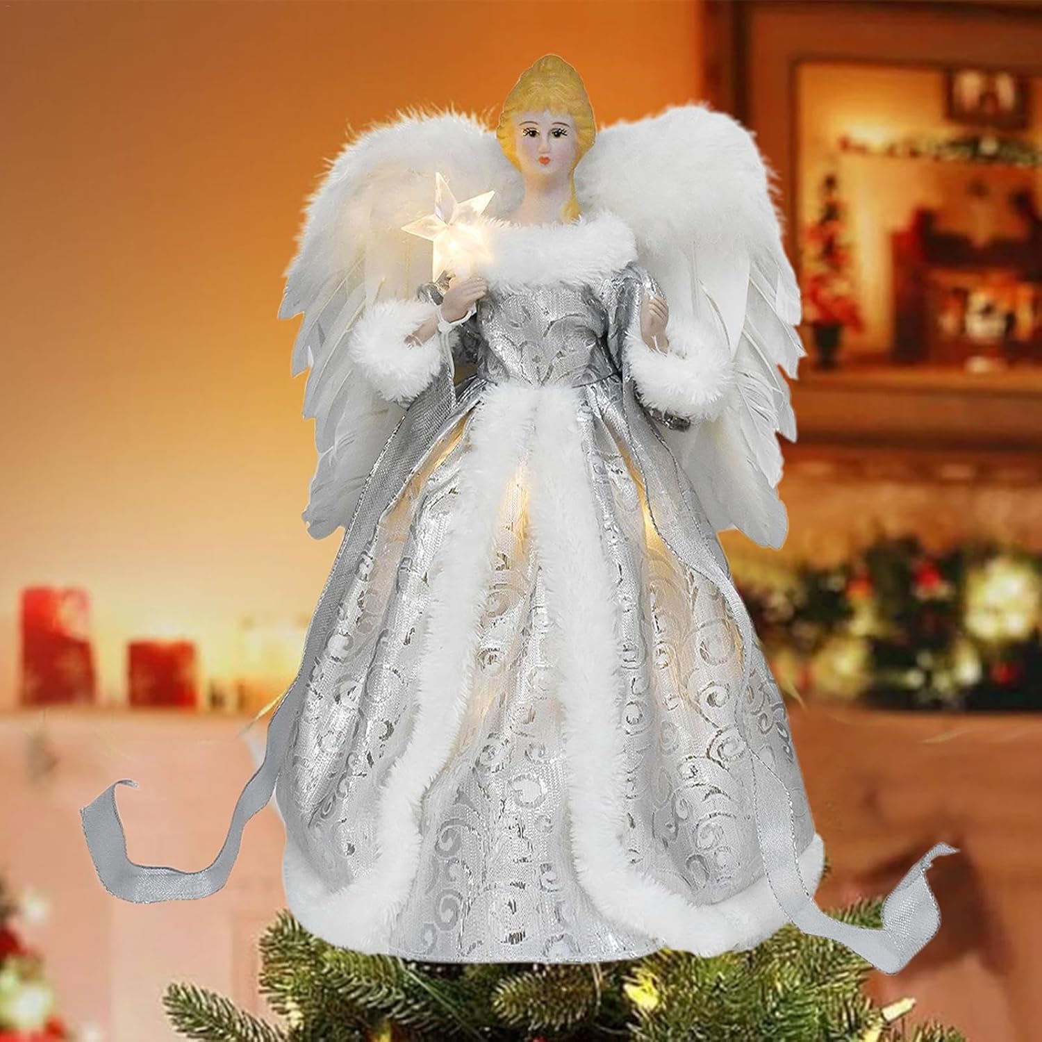 Christmas Tree Angel Topper, Angel Tree Top with LED Lights, Angel ...