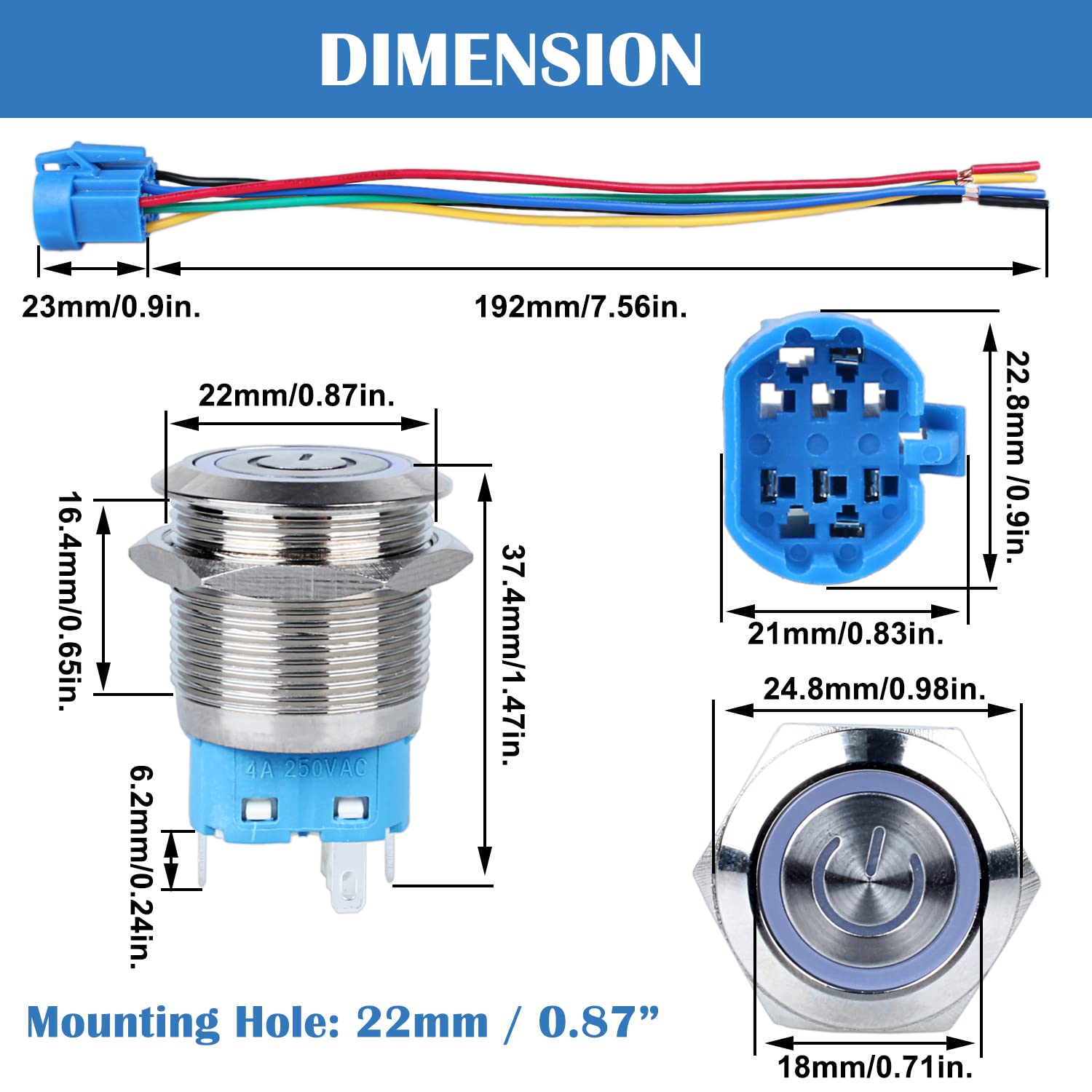Snapklik.com : DMWD 2PCS 22mm Latching Push Button Switch 12V-24V On ...