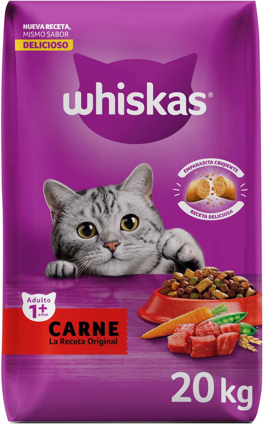 Whiskas - Croquetas para Gatos Adultos, Sabor Carne, Omega 6 y ...