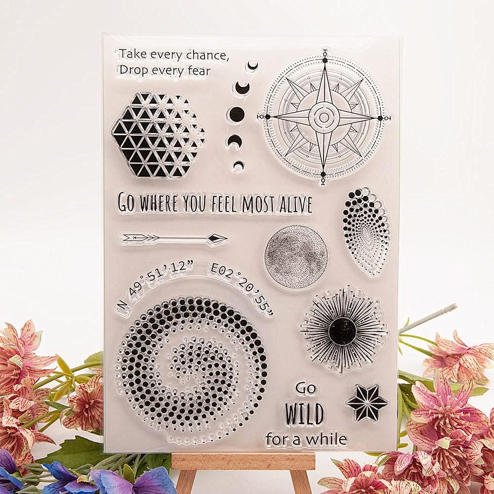 Amazon.com: Sun Moon Compass Pattern Clear Stamps Mandala Arrow The ...
