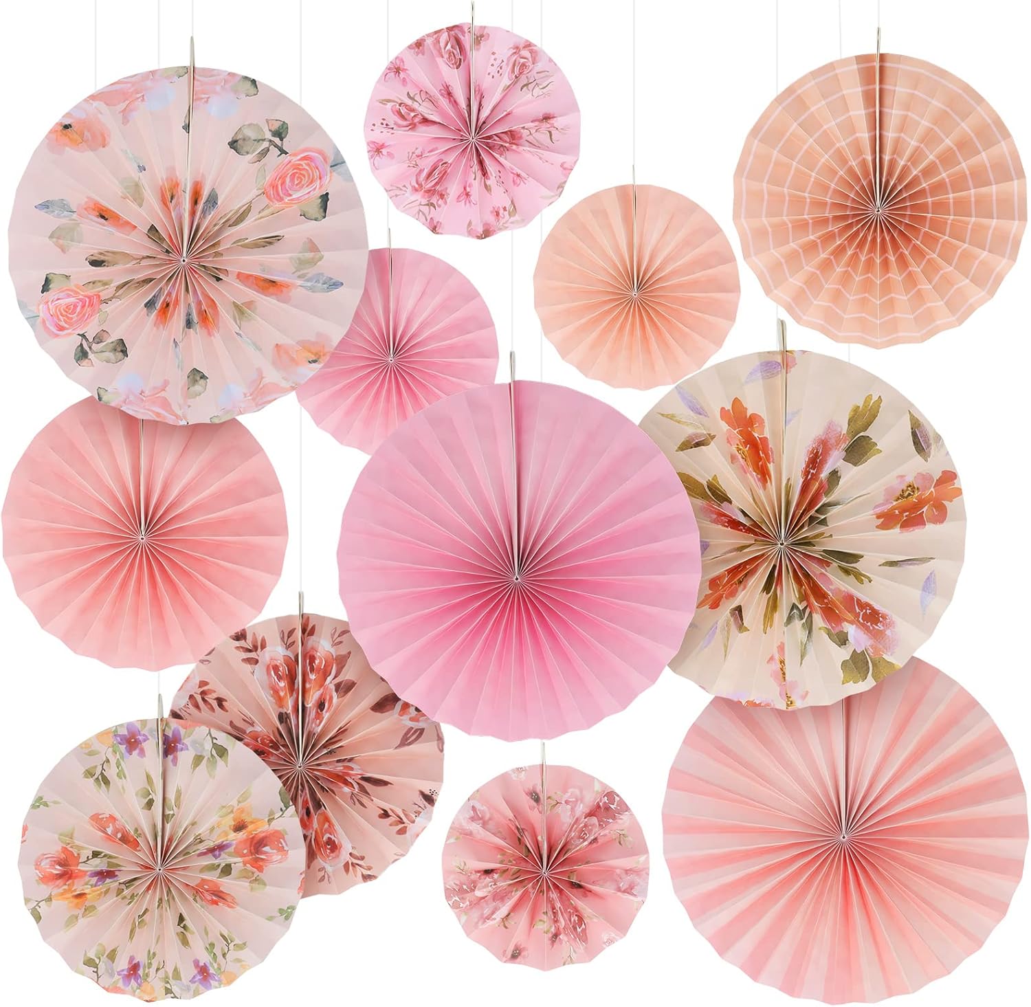 Amazon.com: Thenshop 12 Pcs Pink Hanging Paper Fans Decoration Wedding ...