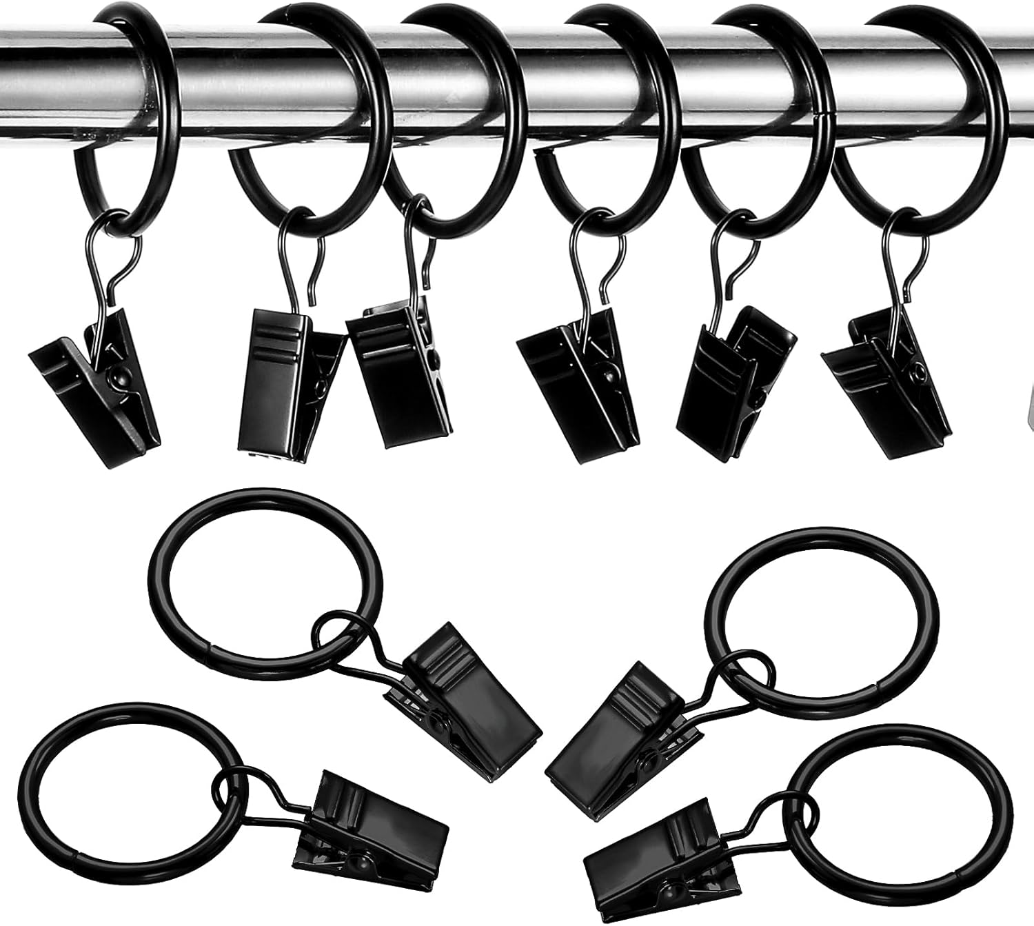 Amazon.com: 16 Pack Black Curtain Clips with Rings Premium Stainless ...