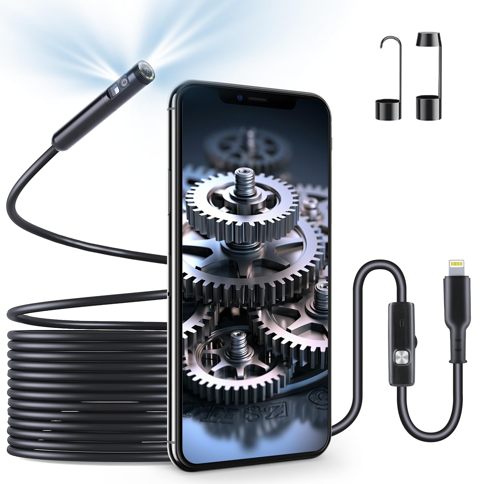 Aumotop Endoscope Camera with Light, 1920P HD Borescope with 8 ...
