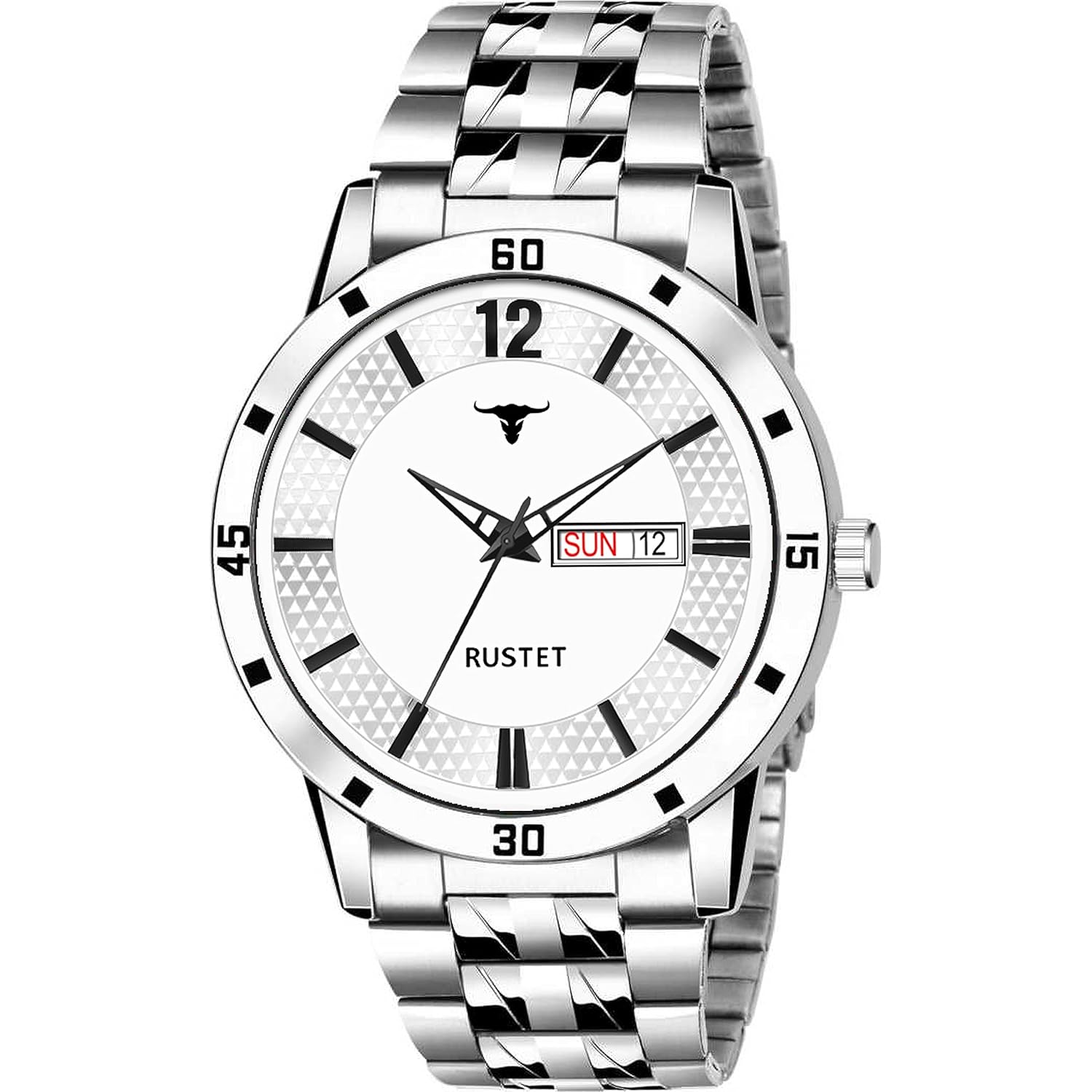 Buy RUSTET Analogue Men's Day and Date Watch (White Round Dial Silver ...