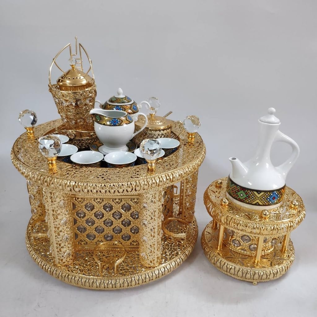Golden Coffee Service Tray Traditional Ethiopian Rekebot Coffee Tray ...