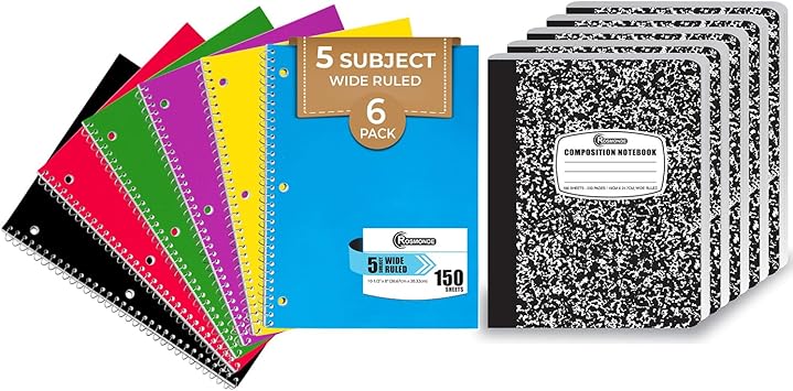 Amazon.com : Rosmonde Wide Ruled Composition Notebooks 5 Pack, Combo ...