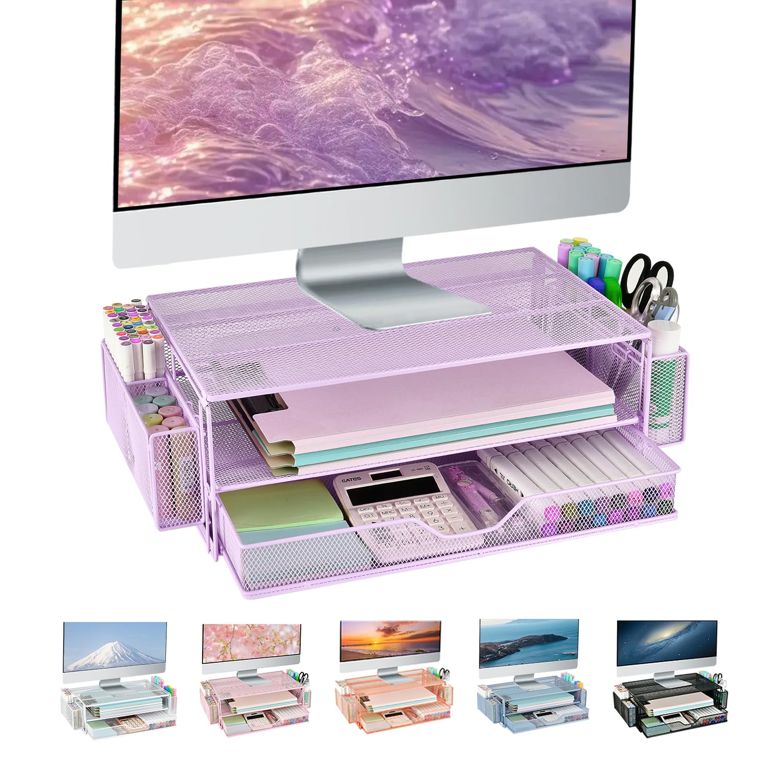 Amazon.com: AUPSEN 2 Tier Computer Monitor Stands with Drawers and 2 ...