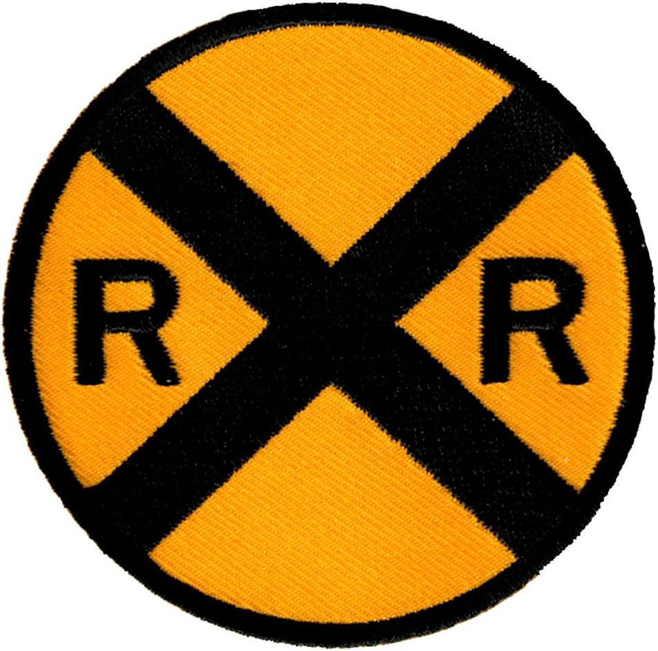 Amazon.com: Railroad Crossing Road Sign Embroidered Patch Iron-On Train ...